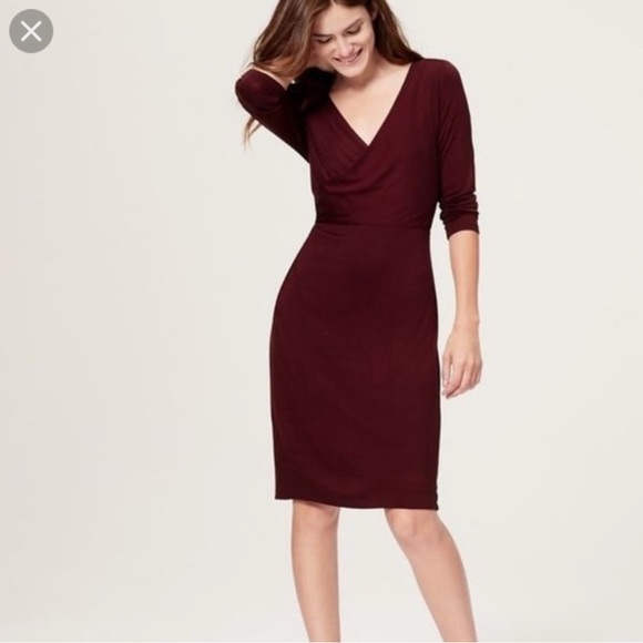 LOFT | Dresses | Womens Loft Faux Wrap Dress Wine Maroon Large B | Poshmark